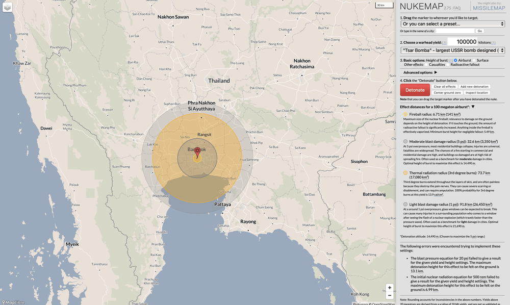 NUKE MAP ถ้า “ระเบิดนิวเคลียร์” ลงที่ “กรุงเทพฯ” เมืองจะถูกทำลายแค่ไหน ...